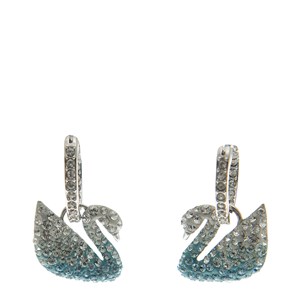 全新 SWAROVSKI 施華洛世奇 ICONIC SWAN 耳環 5512577 鍍銠 藍色