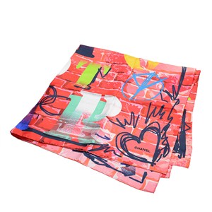 全新 CHANEL 香奈兒 絲巾 A74341 絲 紅色