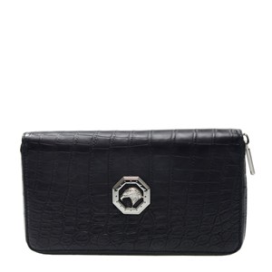 全新 STEFANO RICCI 史蒂芬勞尼治 長身拉鏈款銀包 MAT BLK SS 八角扣 鱷魚皮 黑色
